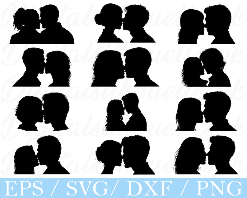 Kissing Couple Silhouette: SVG, PNG, DXF Files (digital Download - Etsy