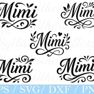 Mimi Typography Svg, Mimi Text Silhouette, Dxf, Png - Etsy