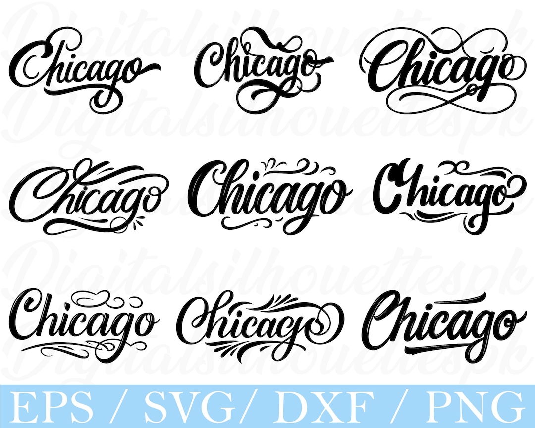 Chicago Typography Svg, Chicago Text Silhouette, Dxf, Png - Etsy