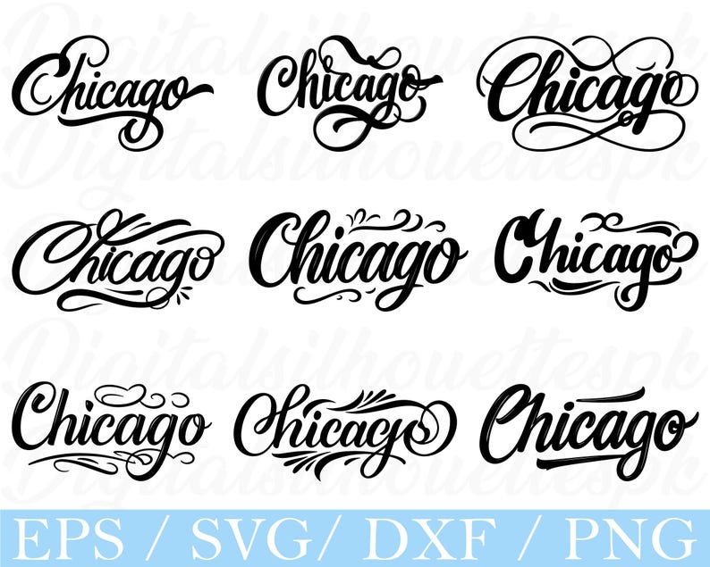 Chicago Typography Svg, Chicago Text Silhouette, Dxf, Png - Etsy