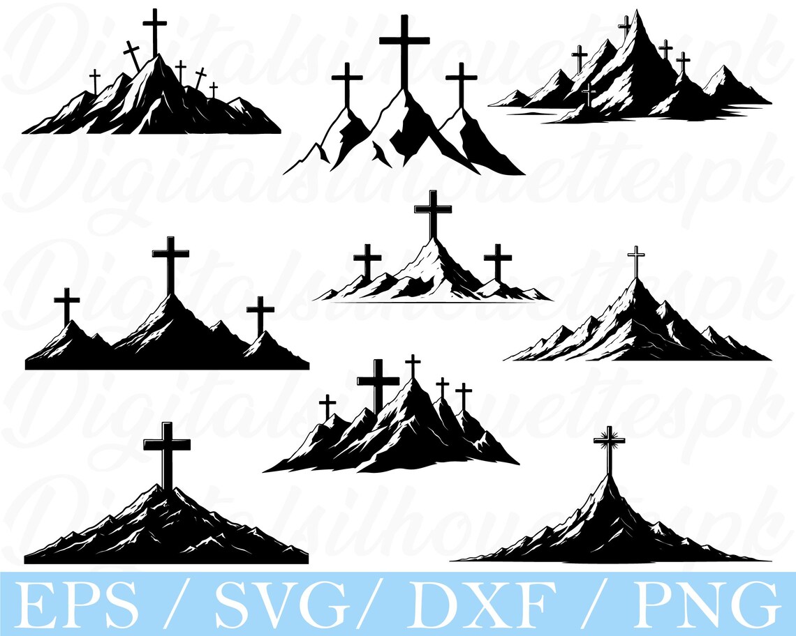 Mount Calvary Cross SVG: Christian Silhouette Cut File (digital ...