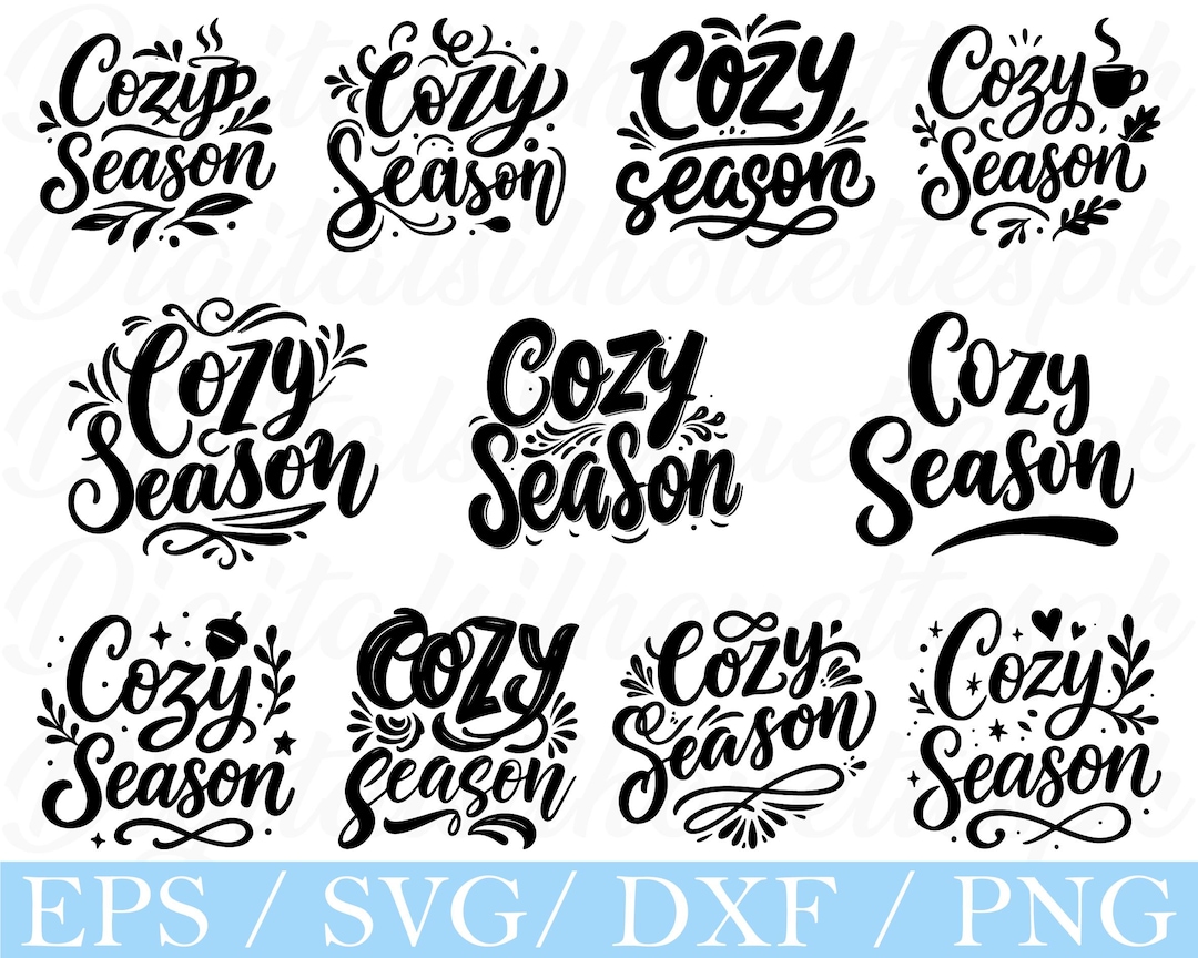 Cozy Season Typography SVG: Text Silhouette, PNG, DXF (digital Download ...