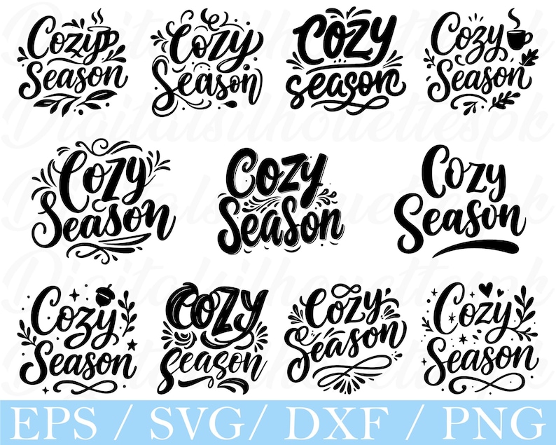 Cozy Season Typography SVG: Text Silhouette, PNG, DXF (digital Download ...