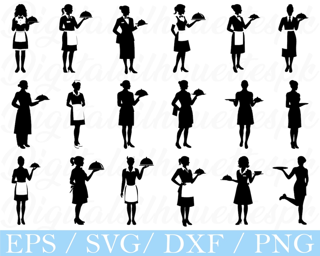 Waitress Svg, Female Waiter Silhouette, Dxf, Png - Etsy