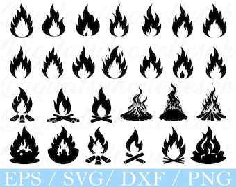 Fire Svg Bundle | Flame Svg | Fire Clipart | Fire Silhouette | Flames ...