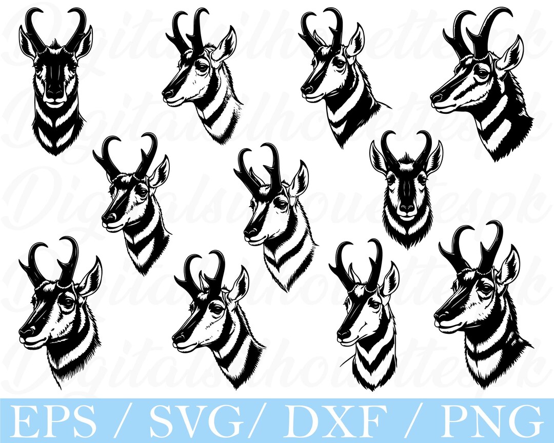 Pronghorn Antelope Head Silhouette: SVG, PNG, DXF Files (digital ...