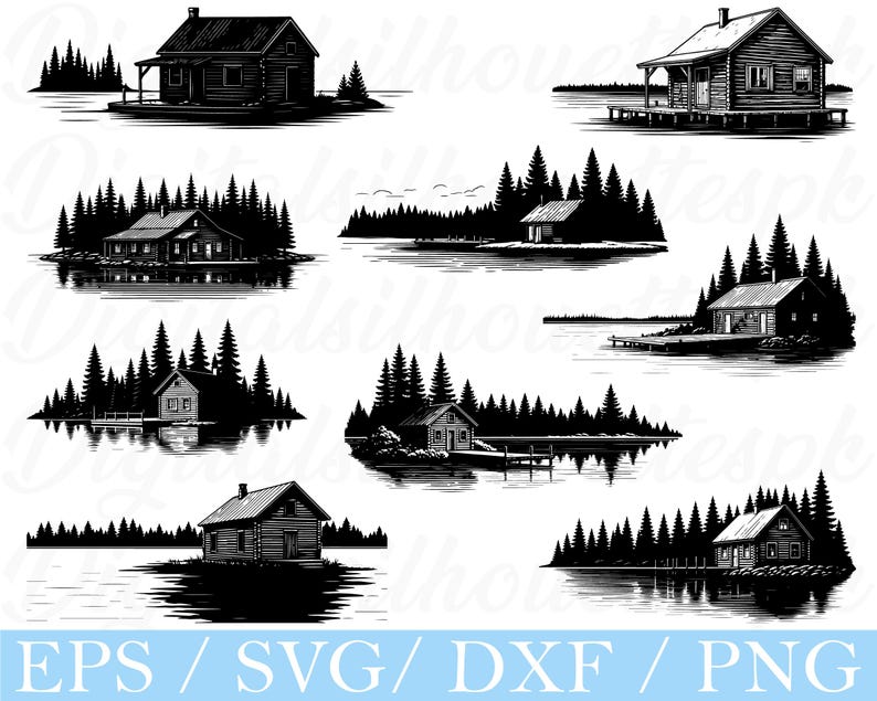 Lakeside Cabin Silhouette: SVG DXF PNG Files (digital Download - Etsy