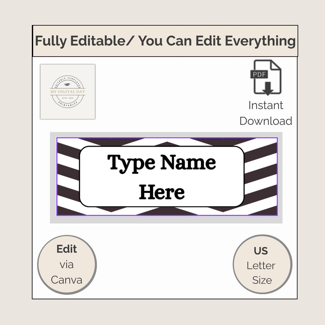 Chevron Editable Name Tags | Canva Template | Printable Classroom ...