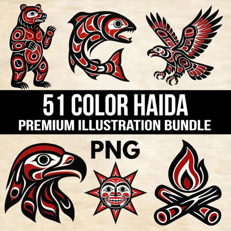 Haida-inspired Bear Color PNG Illustration Bundle - Pacific Northwest ...