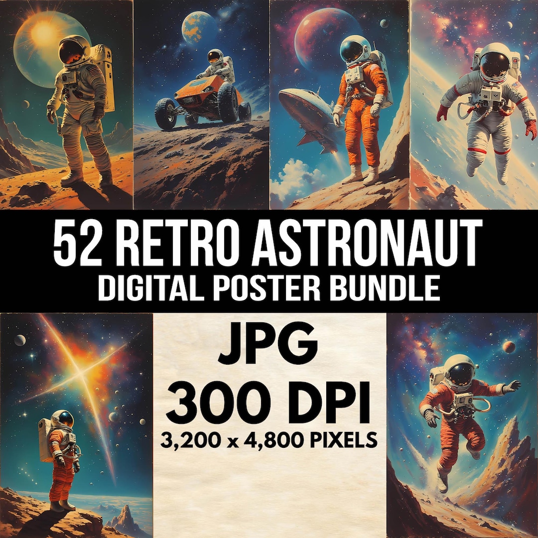 RETRO ASTRONAUT JPG Poster Bundle | Digital Download | Retrofuturism ...