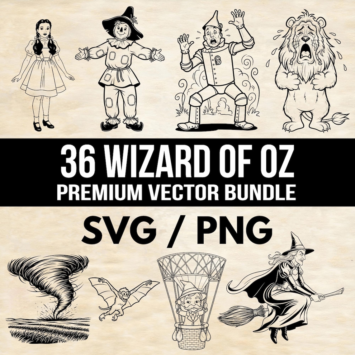 Wizard of Oz SVG PNG Bundle - Dorothy, Scarecrow, Tin Man, Lion & More ...