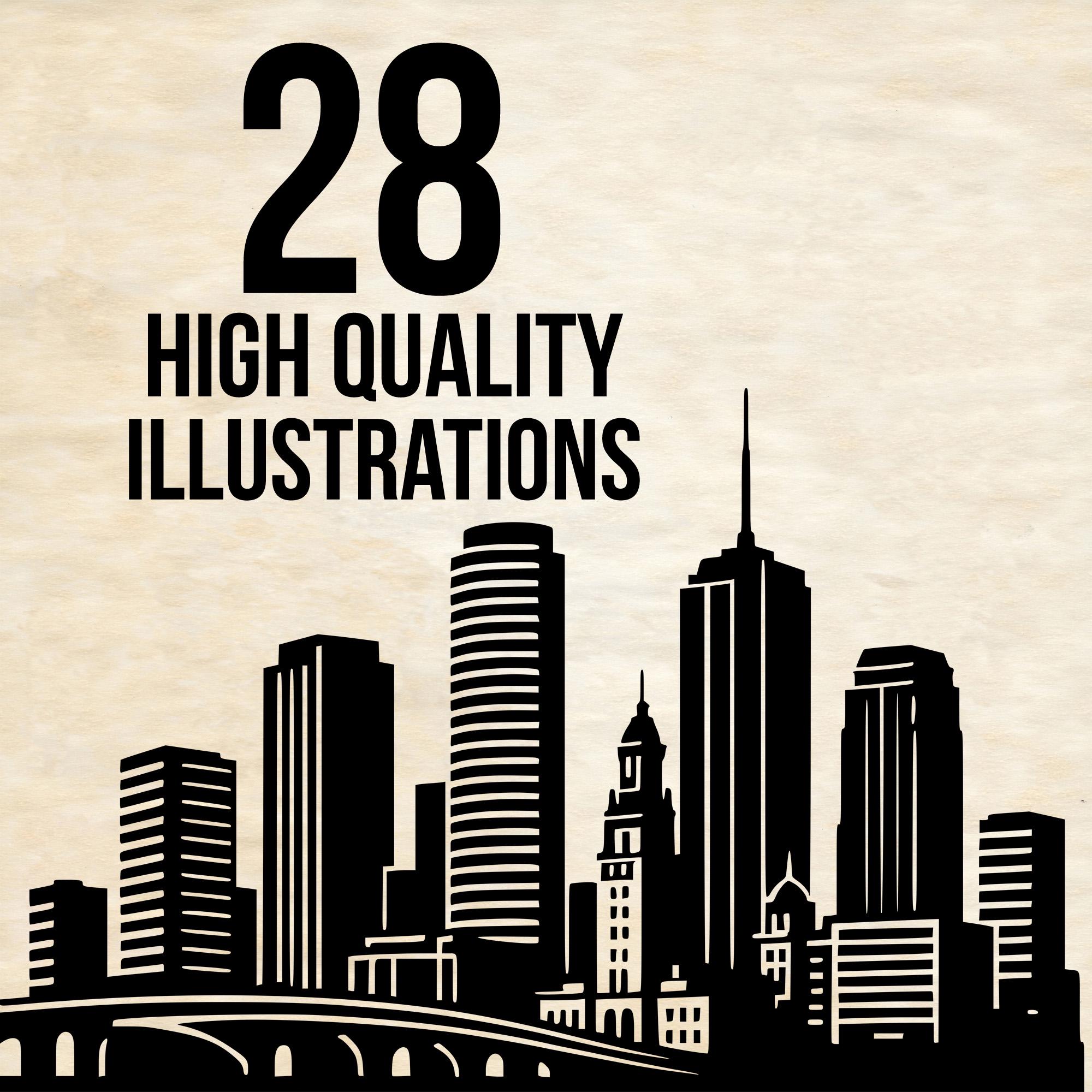 28 City Skyline Vector Illustration Bundle - SVG PNG World Cities ...