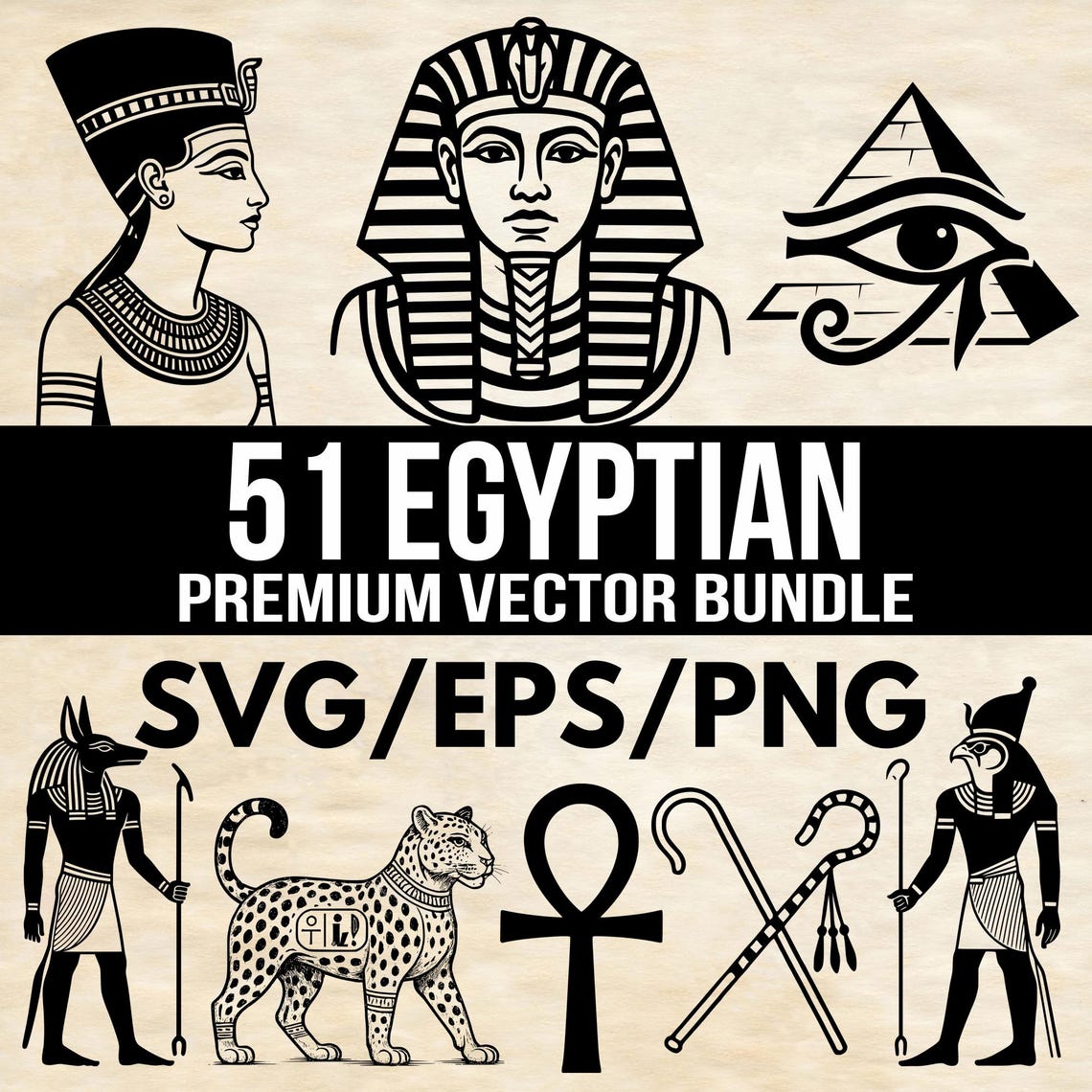 Ancient Egyptian Vector Clipart | Pharaoh, Pyramids, Hieroglyphs ...