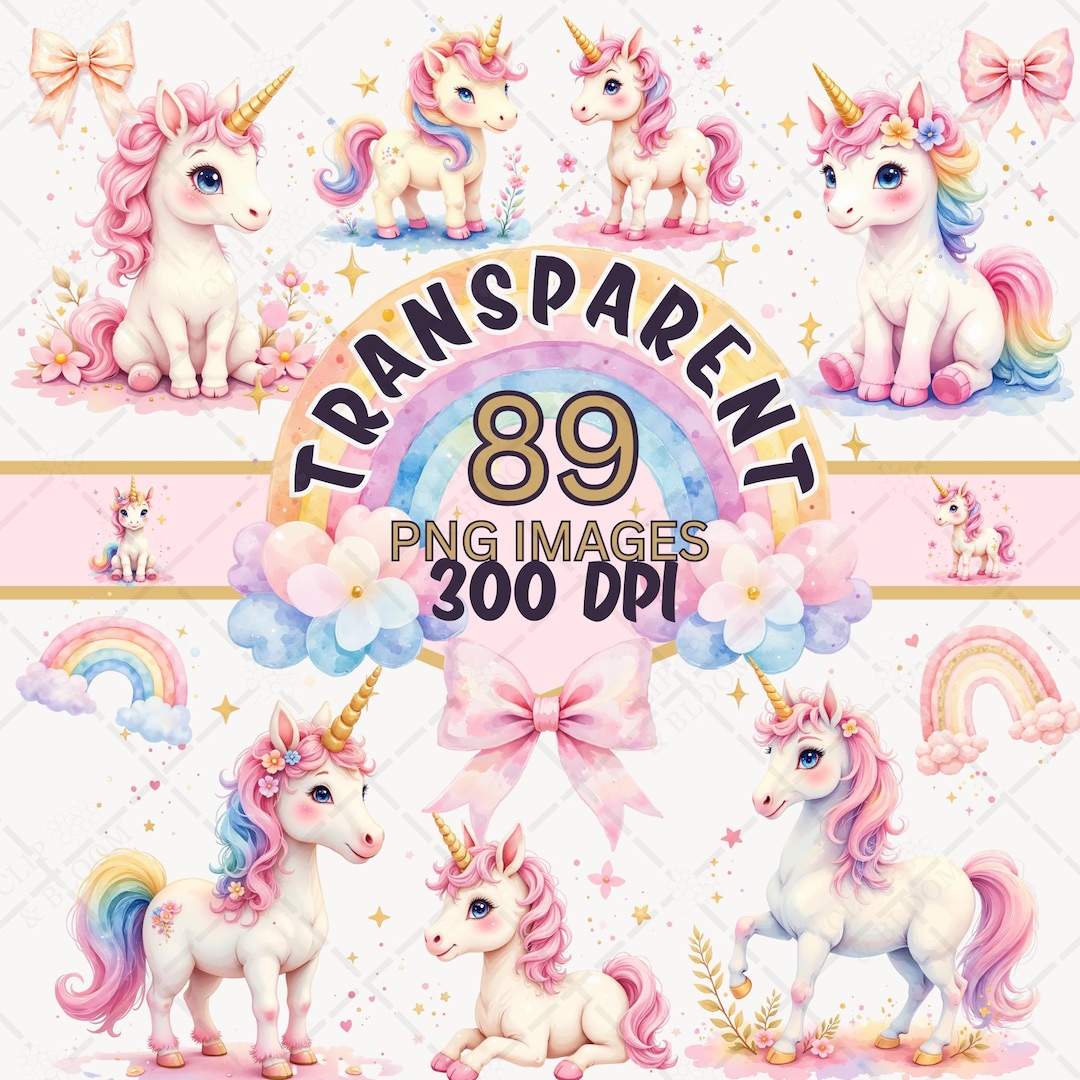 Unicorn Watercolor Clipart Bundle | Pastel Rainbow PNG Images (digital ...