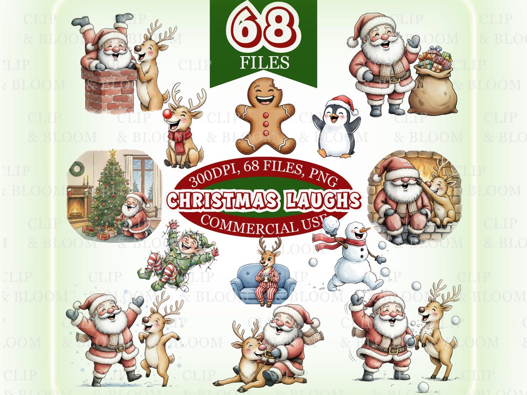 Christmas Santa & Rudolph Clipart Set | 68 Holiday Pngs (digital ...