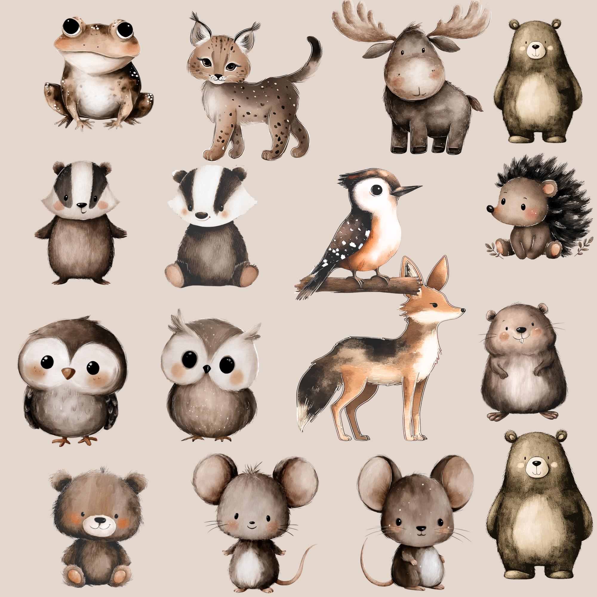 Watercolor Woodland Animal Clipart, Boho Nursery Decor (90 PNG Files ...