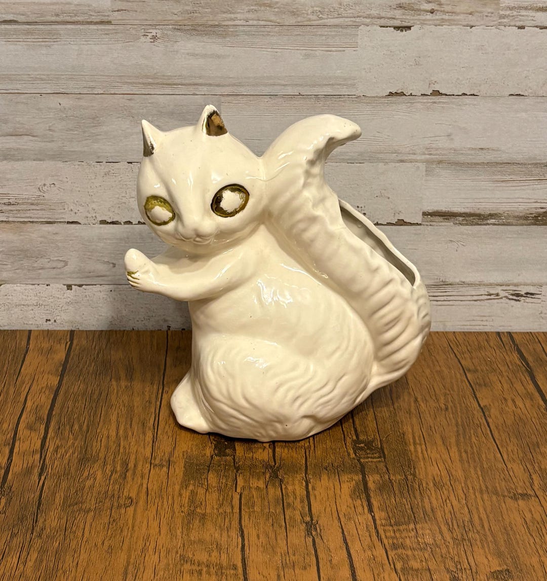 Vintage Cameron Clay Art Pottery White Squirrel Planter With Gold ...