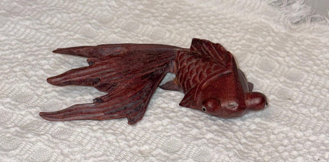 Hand Carved Japanese Rosewood Koi Fish Sculpture - Etsy