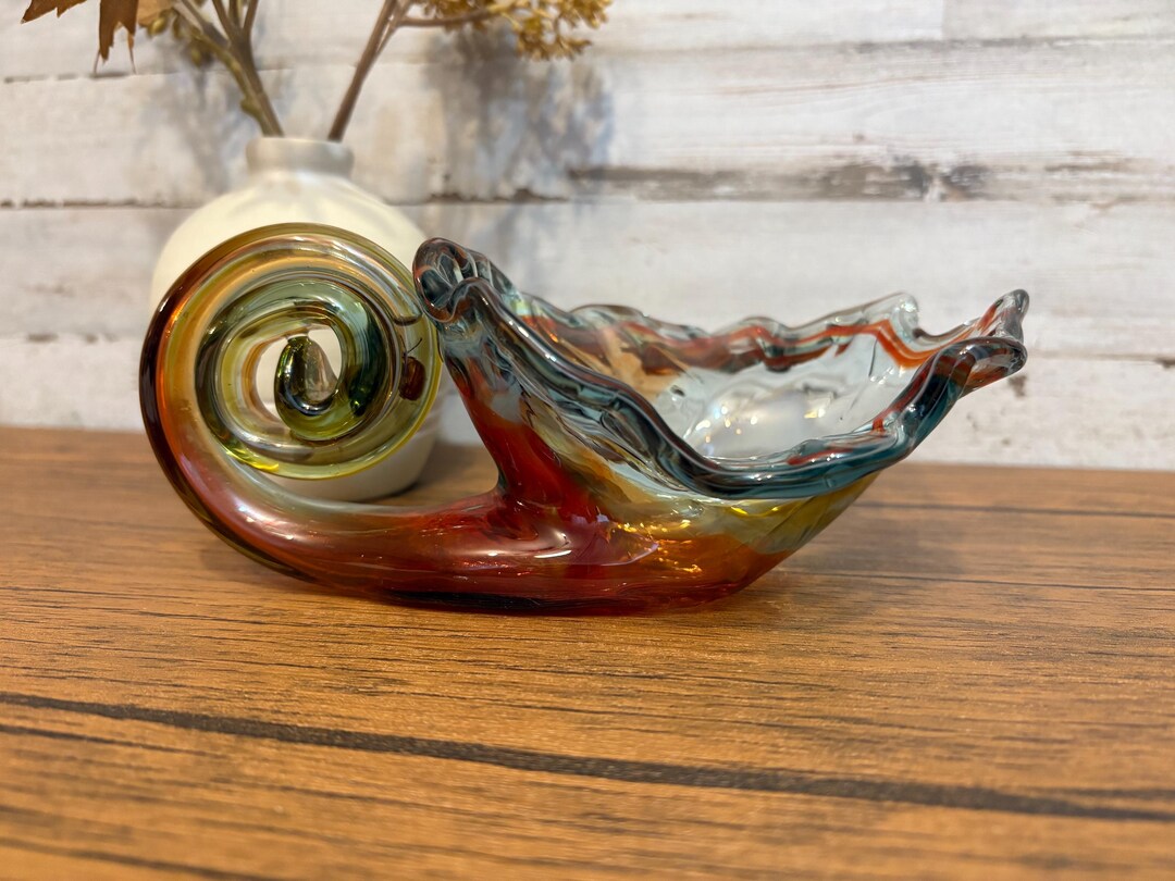 Hand-blown Iridescent Glass Cornucopia Dish Centerpiece Vintage - Etsy