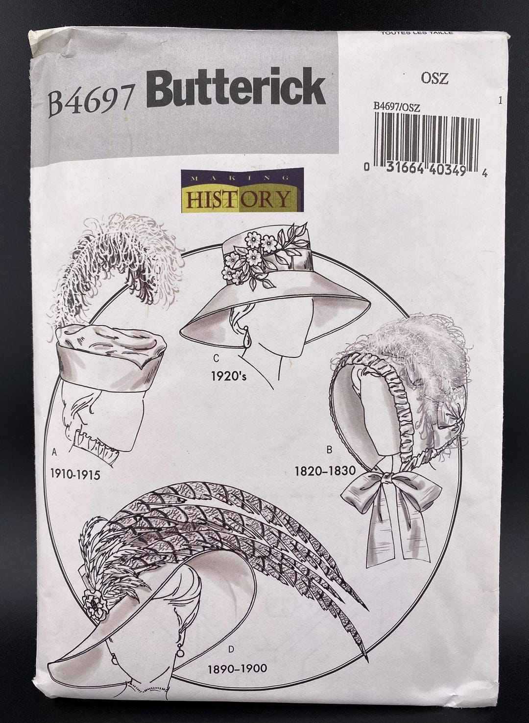 Edwardian Victorian Hats Butterick B4697 Vintage Sewing Pattern 1820s ...