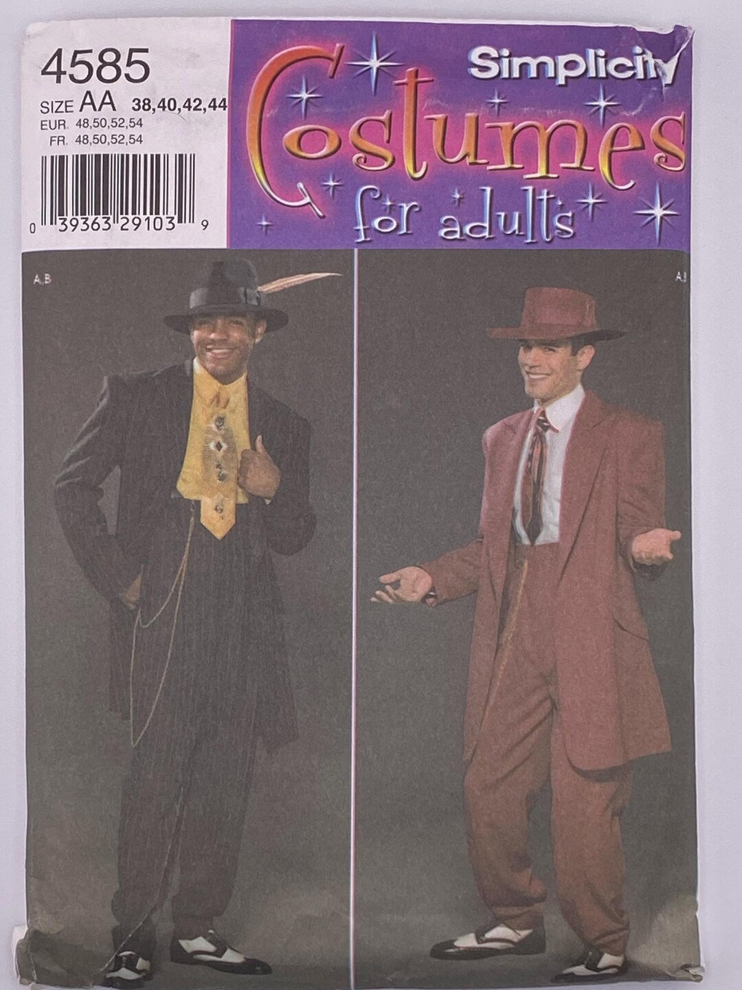 RARE Men’s Zoot Suit Costume, Vintage Sewing Pattern Simplicity 4585 ...