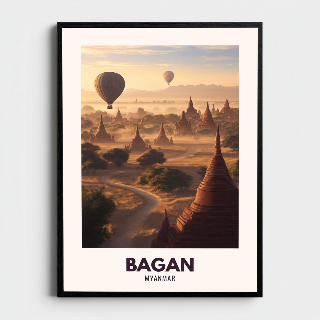 Pôster de Bagan, Myanmar | Impressão de Bagan | Arte de parede de Bagan ...