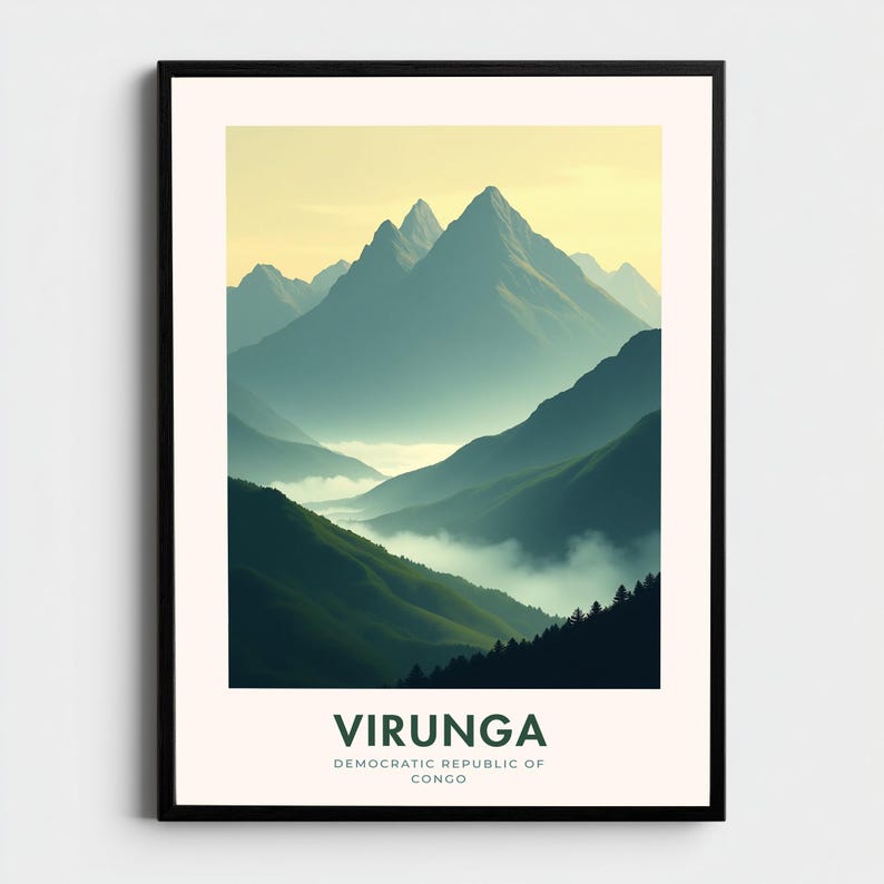 Virunga National Park Congo Travel Poster Virunga Print Congo Wall Art ...