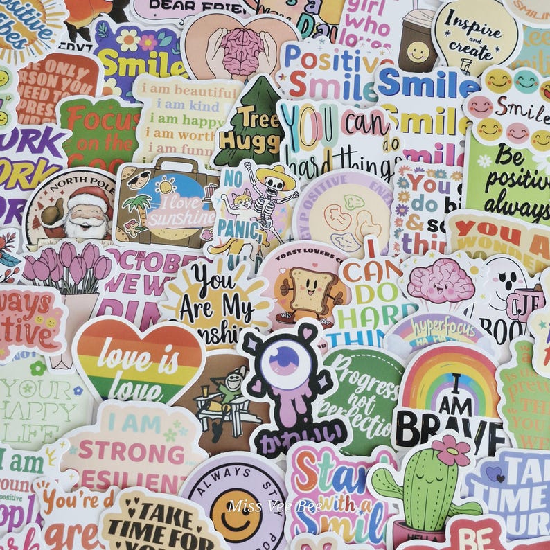 Positive Affirmation Mental Health Stickers: 30pcs Mixed Pack - Matte ...