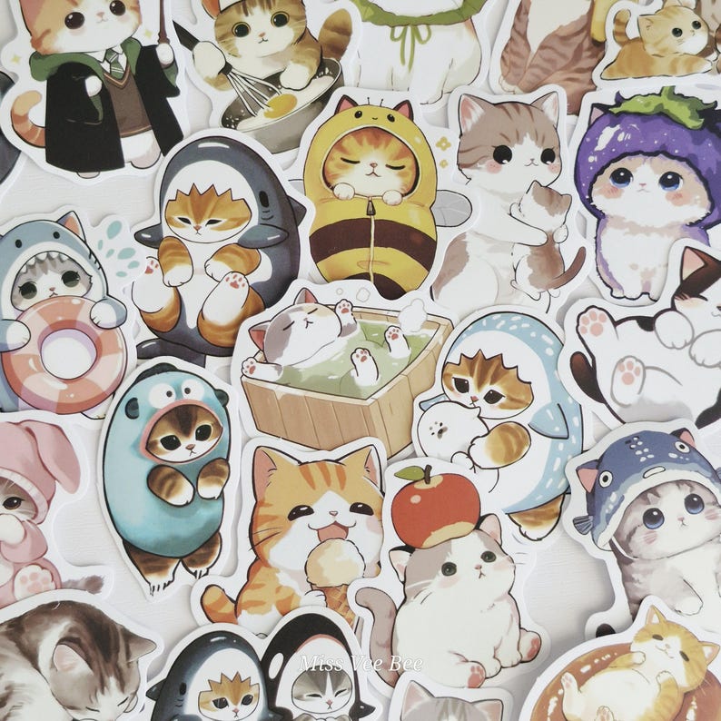 Adorable Cute Cats Kittens (matte Finish) Drawings Stickers ...