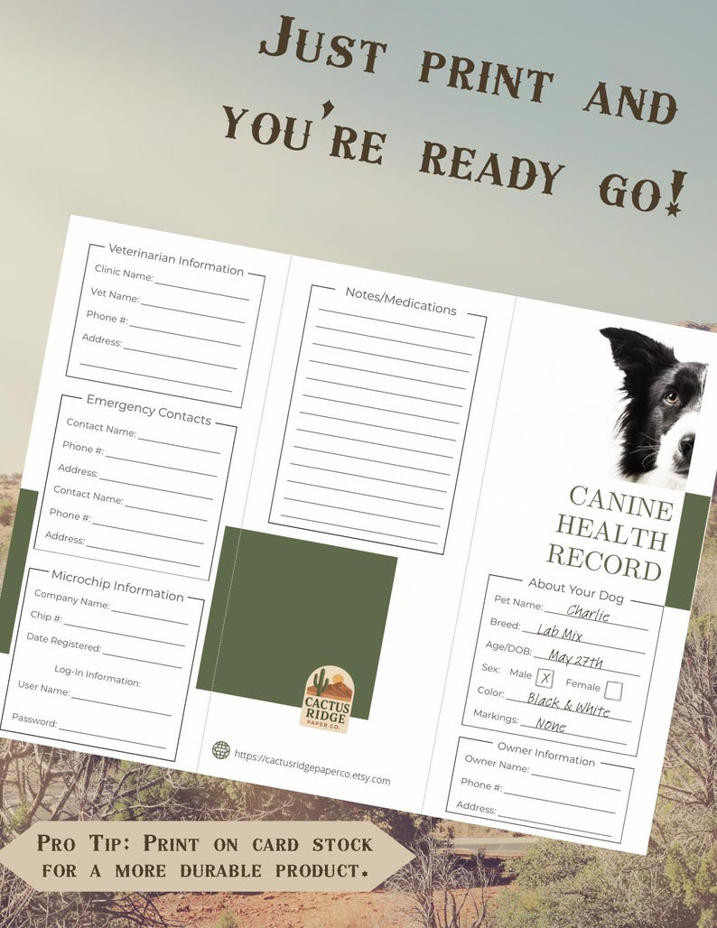 Printable Canine Health Record | Dog Vaccine & Vet Tracker | Pet ...