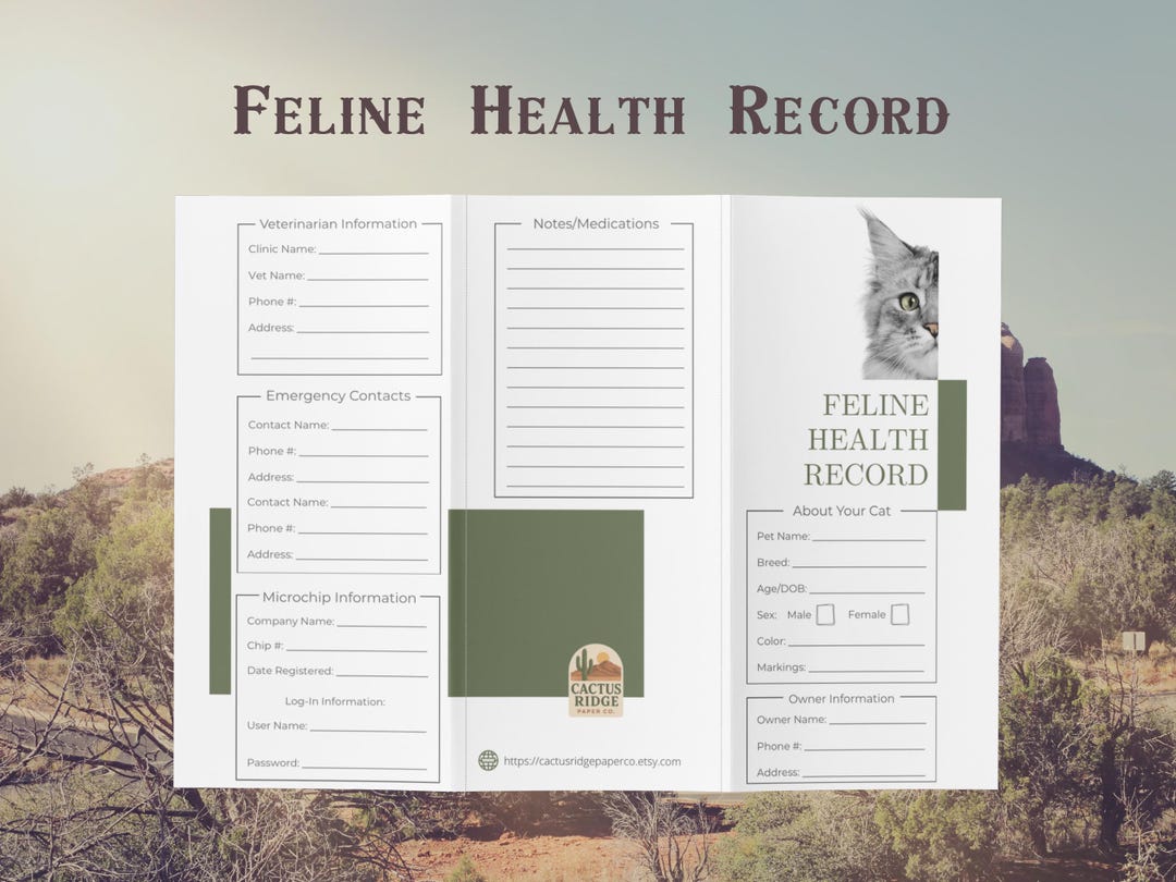 Printable Feline Health Record | Cat Vaccine & Vet Tracker | Pet ...