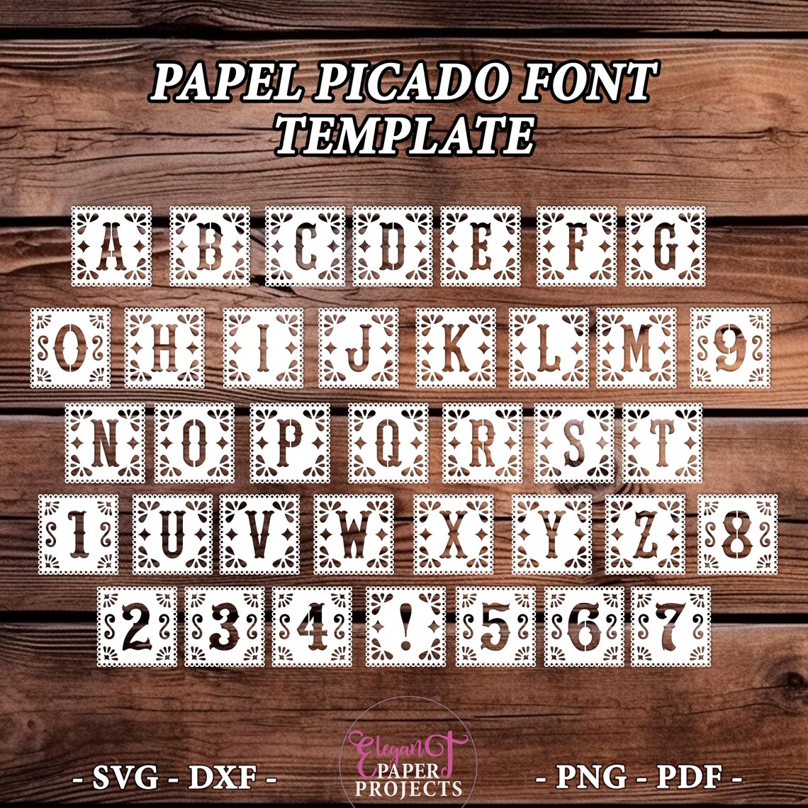 Plantilla SVG de Alfabeto Papel Picado: Fuente de banner 8x8 (Descarga ...