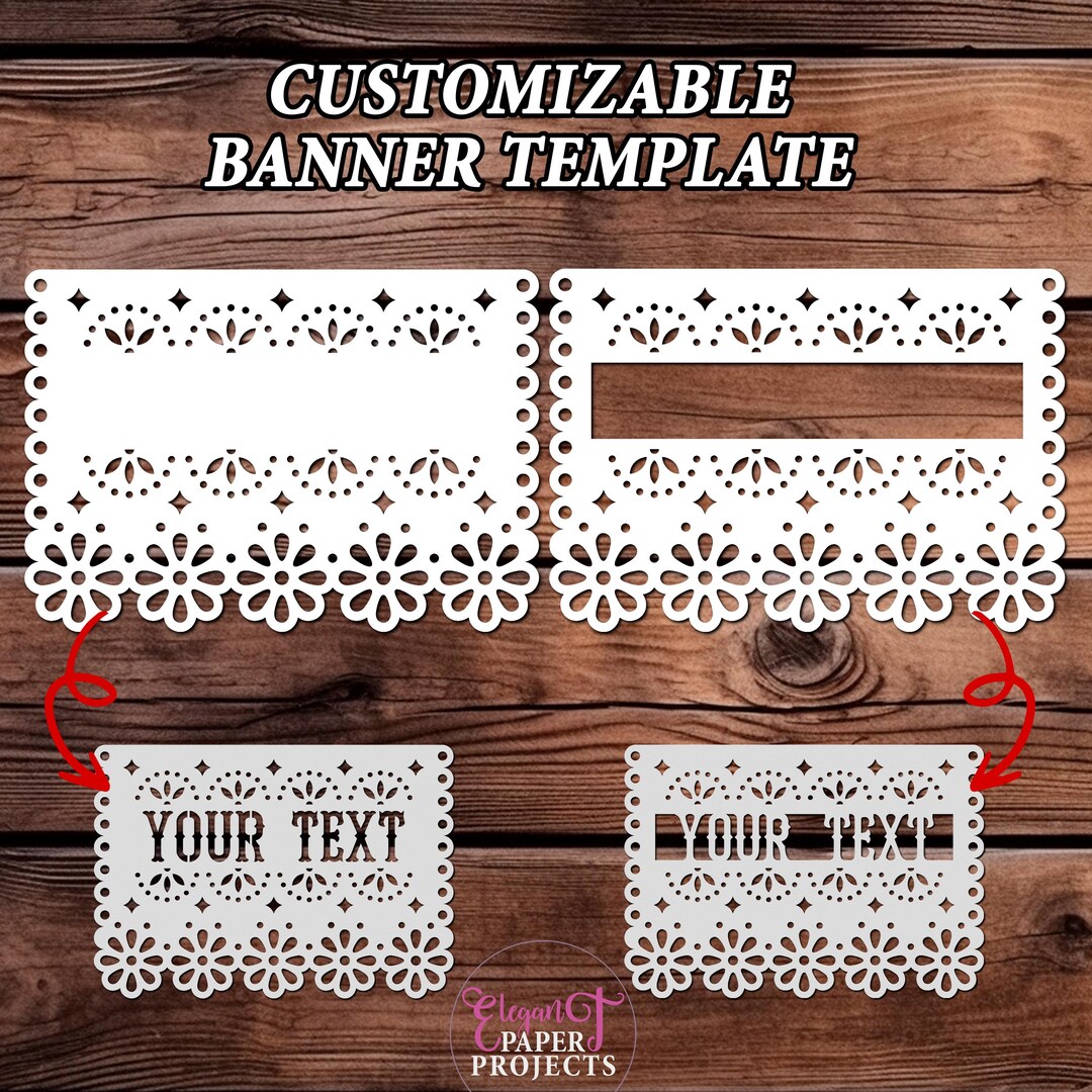 2 SVG Blank Banner Templates, Papel Picado Banner Svg, Customizable ...