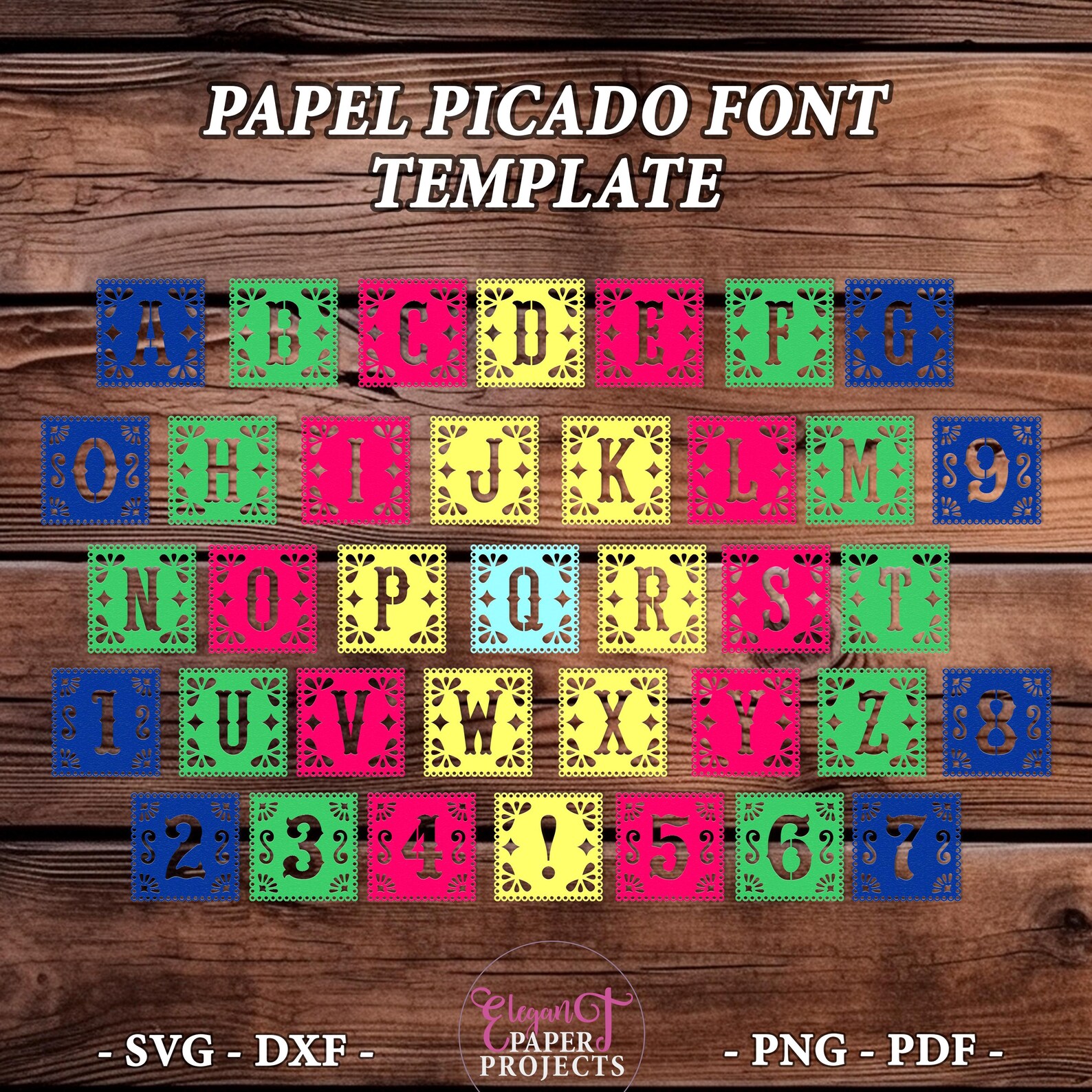 Plantilla SVG de Alfabeto Papel Picado: Fuente de banner 8x8 (Descarga ...