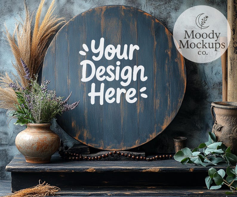 12 Forest Flat Lay Mockups – Moody Round Board Display | Rustic ...