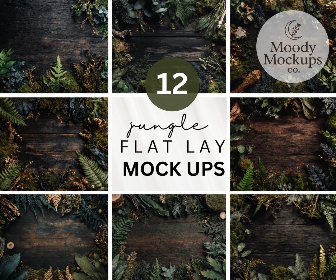 Jungle Mockups: Dark Tropical Greenery Flat Lays (digital Download, 12 ...