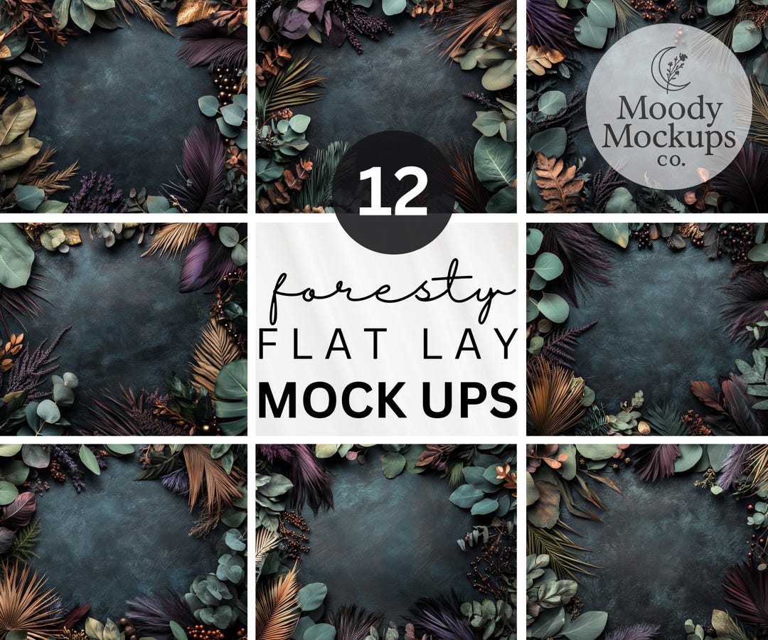 Verdant Eclipse Flat Lay Mockup Bundle – 12 Moody Botanical Backdrops ...
