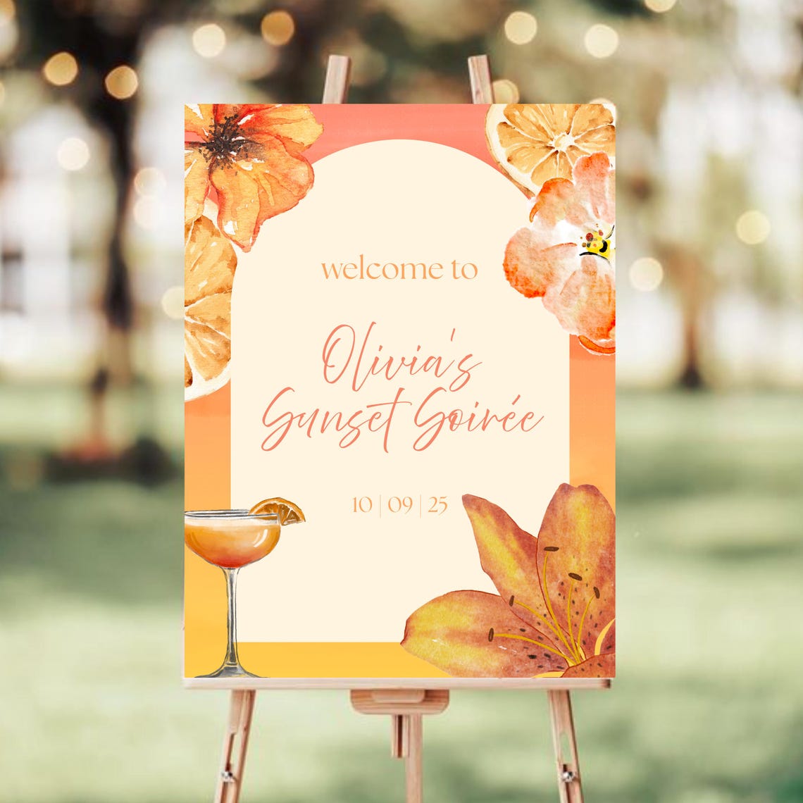 Editable Sunset Soirée Welcome Sign Template | Summer Citrus Floral ...