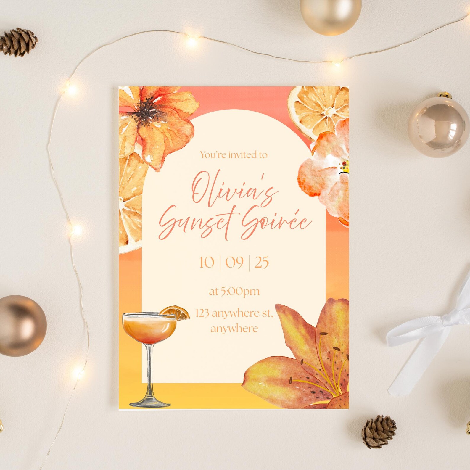 Editable Sunset Soirée Invitation Template | Tropical Birthday Party ...