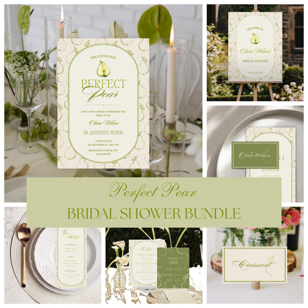 Perfect Pear Bridal Shower Bundle | Canva Templates | Pear Theme ...