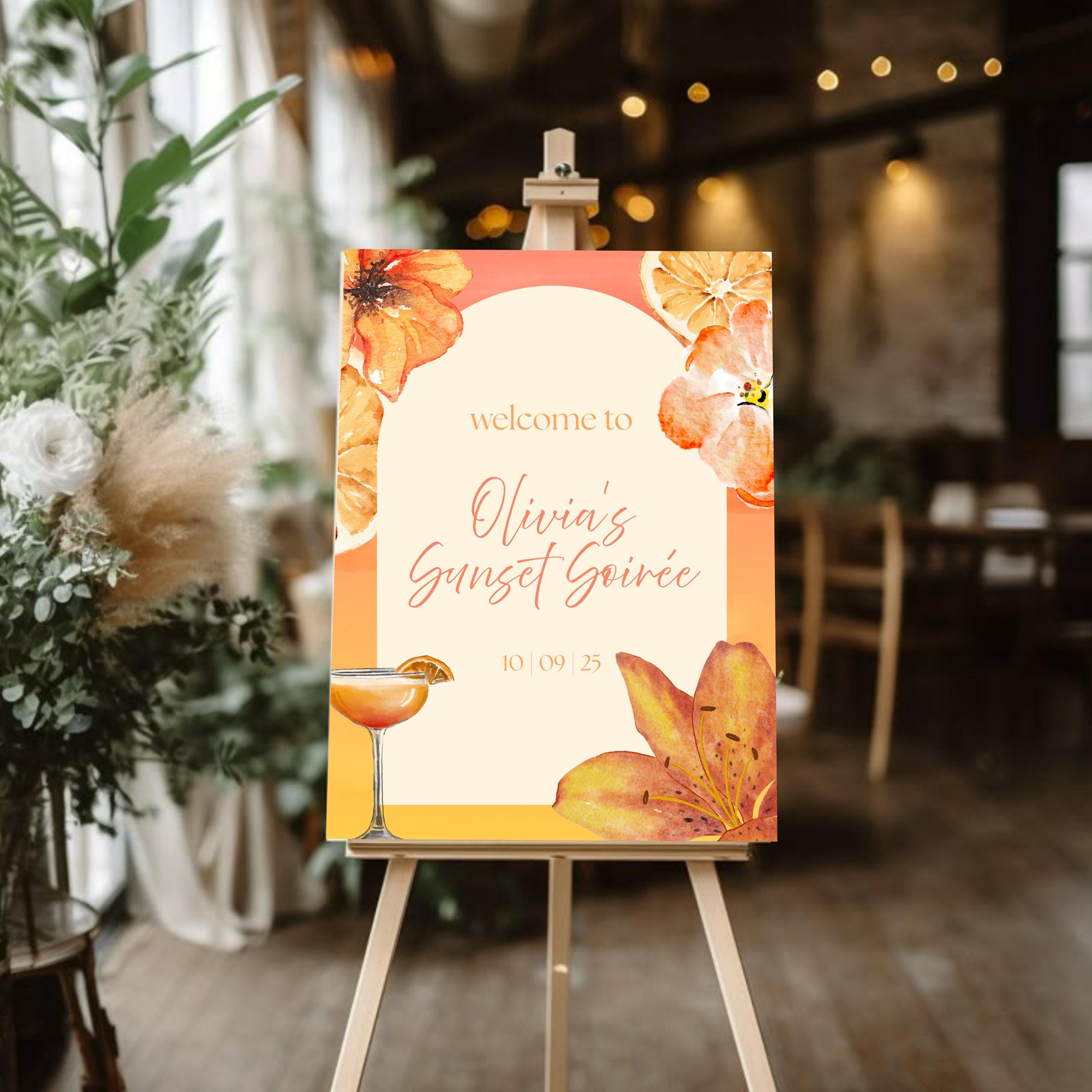 Editable Sunset Soirée Welcome Sign Template | Summer Citrus Floral ...