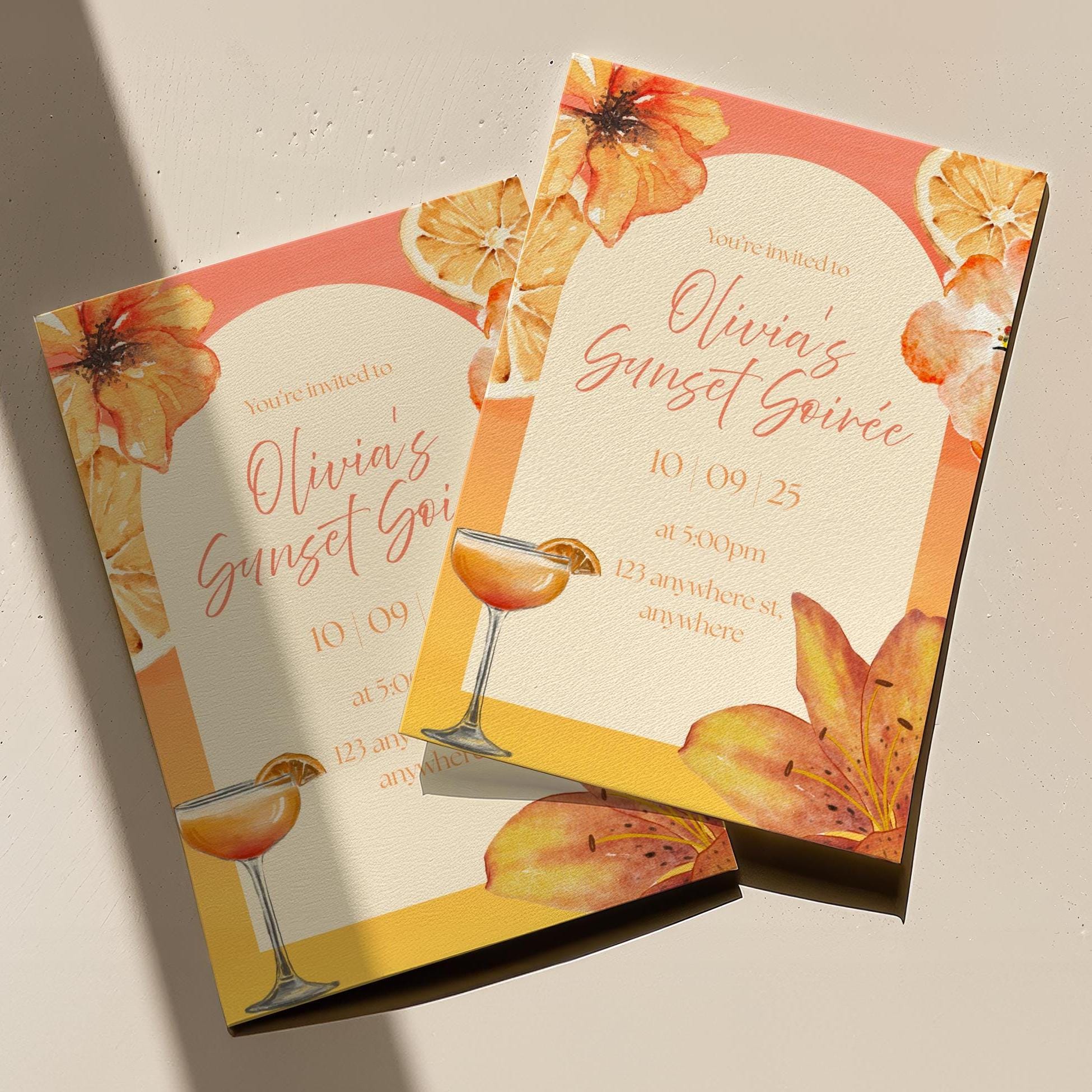 Editable Sunset Soirée Invitation Template | Tropical Birthday Party ...