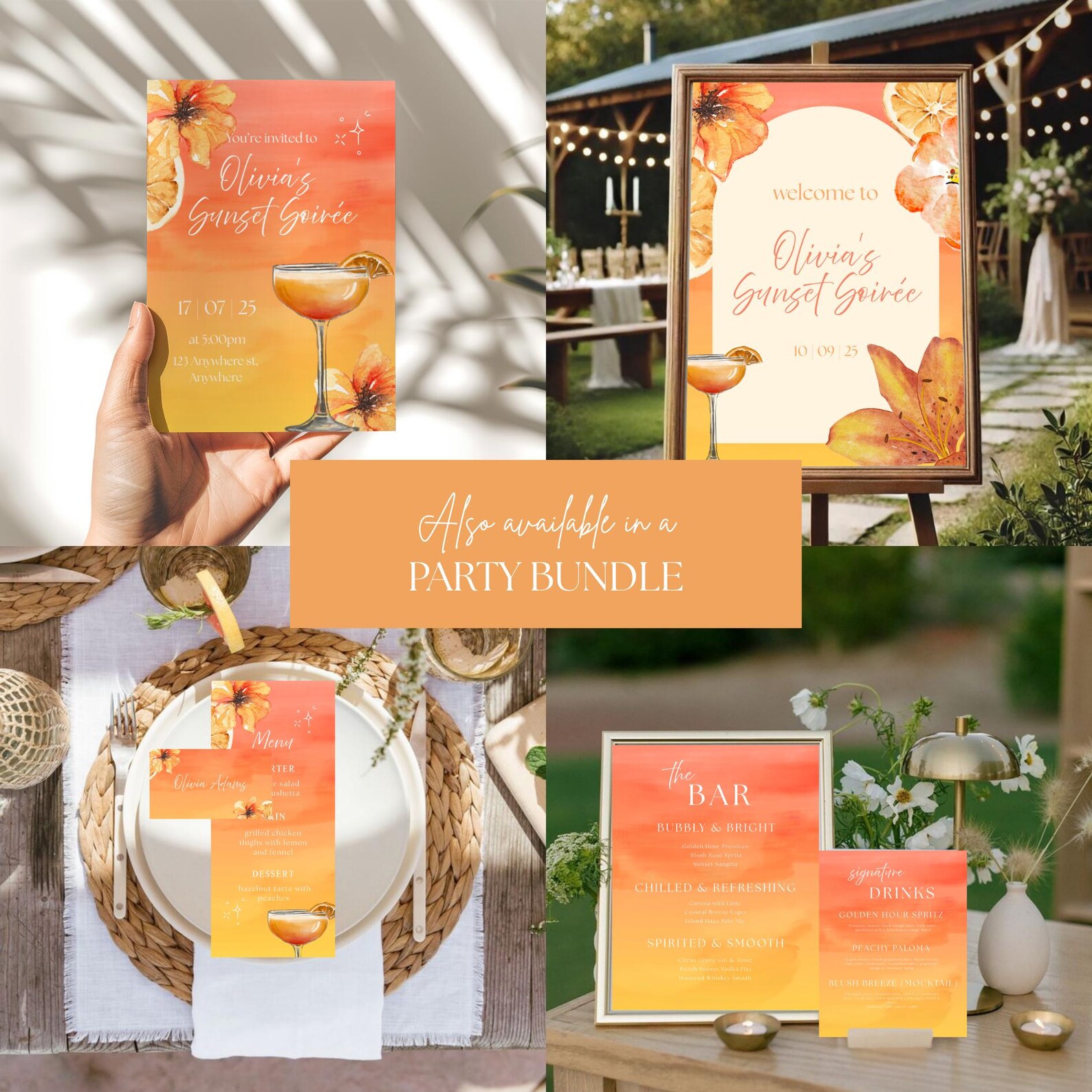 Editable Sunset Soirée Welcome Sign Template | Summer Citrus Floral ...