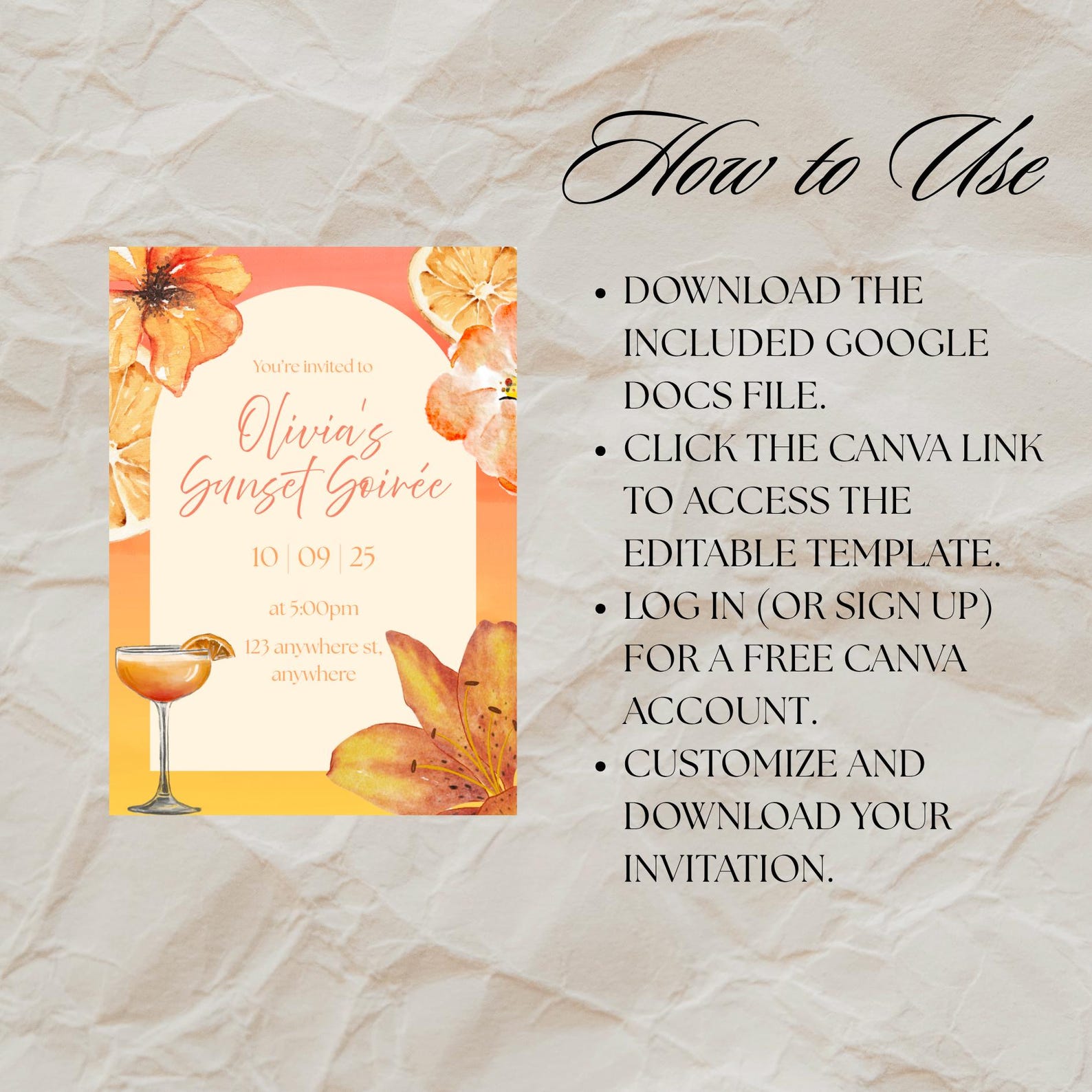 Editable Sunset Soirée Invitation Template | Tropical Birthday Party ...