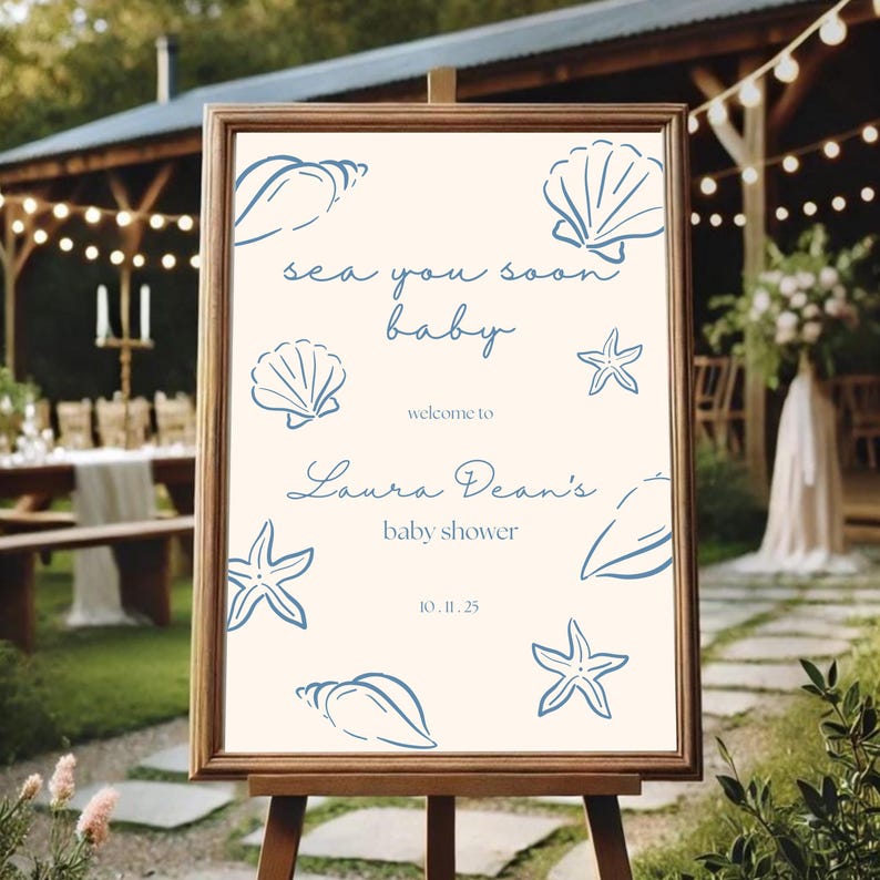 Sea You Soon Baby Shower Welcome Sign | White Beach Theme Printable ...