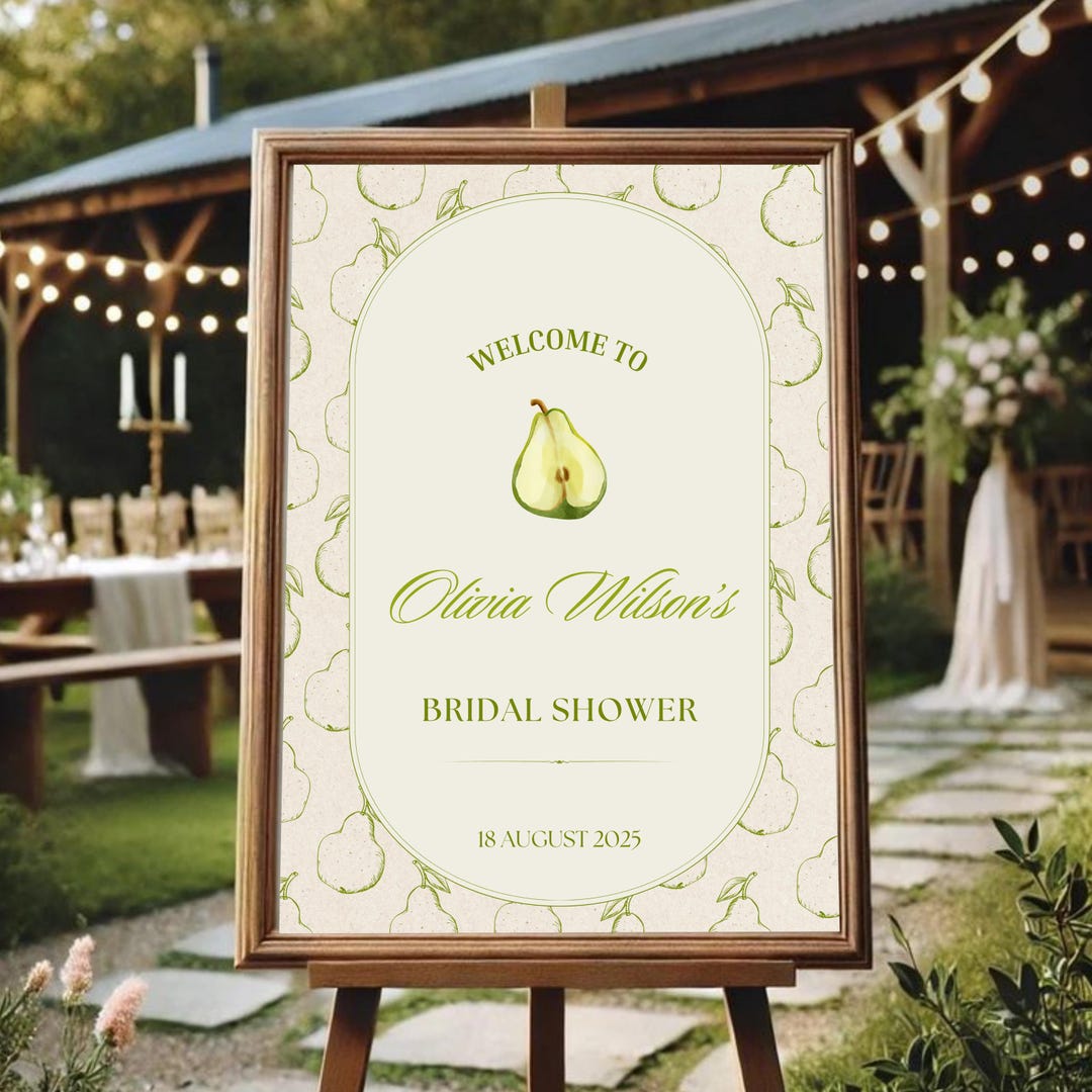 Perfect Pear Bridal Shower Welcome Sign – Canva Template – Pear Theme ...