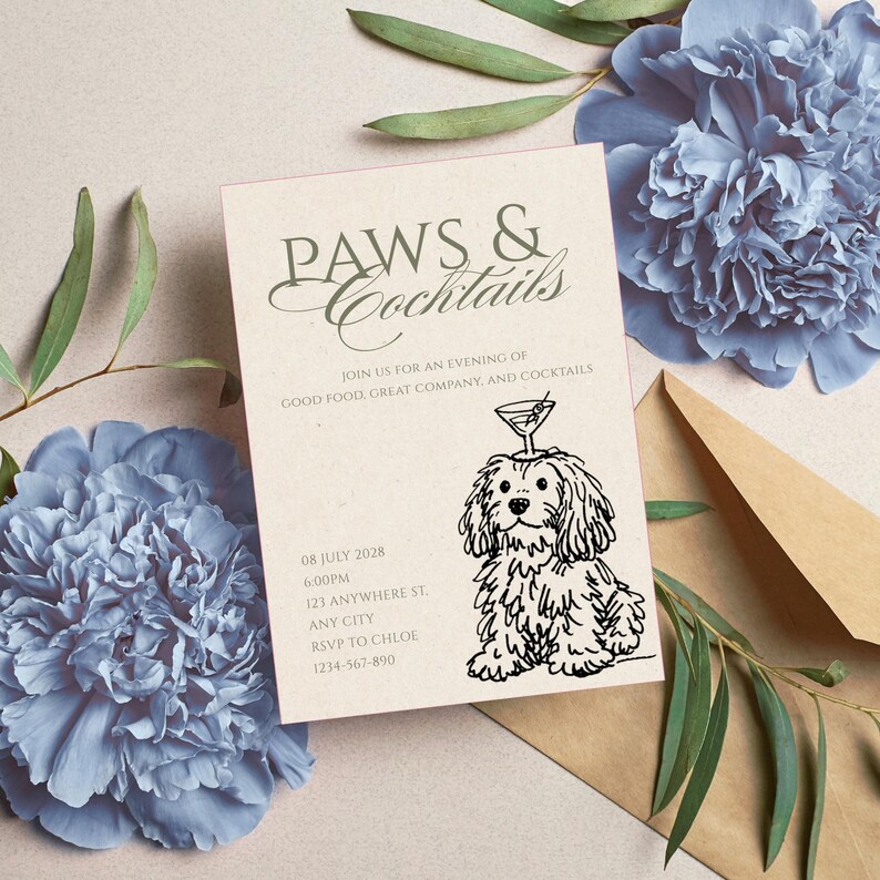 Paws & Cocktails Invitation Template, Funny Dinner Party Invite ...