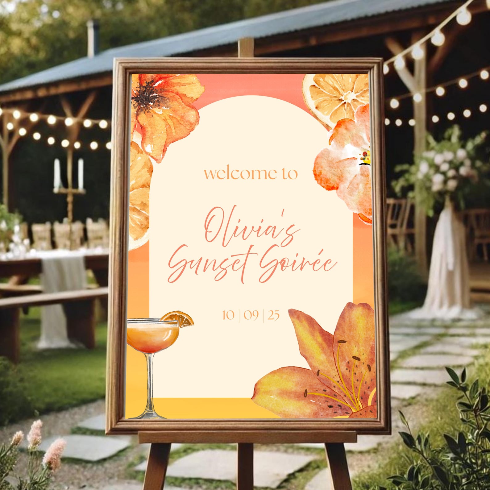 Editable Sunset Soirée Welcome Sign Template | Summer Citrus Floral ...