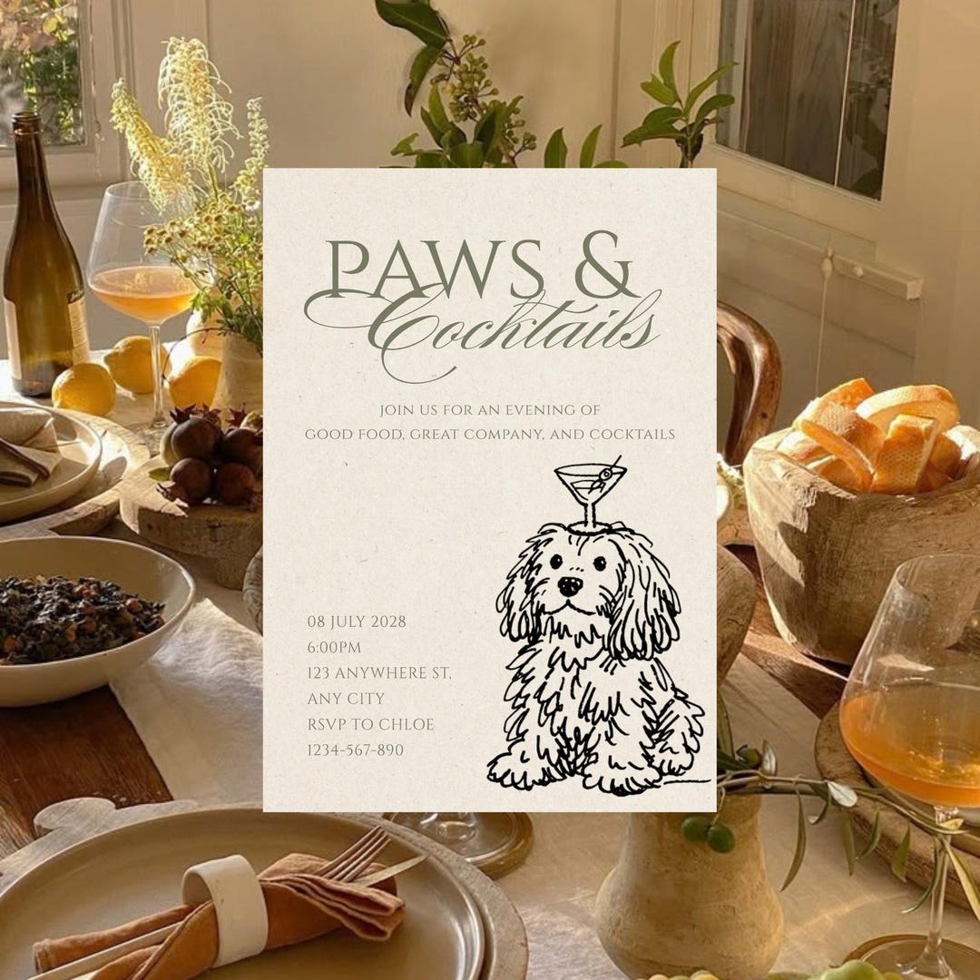 Paws & Cocktails Invitation Template, Funny Dinner Party Invite ...