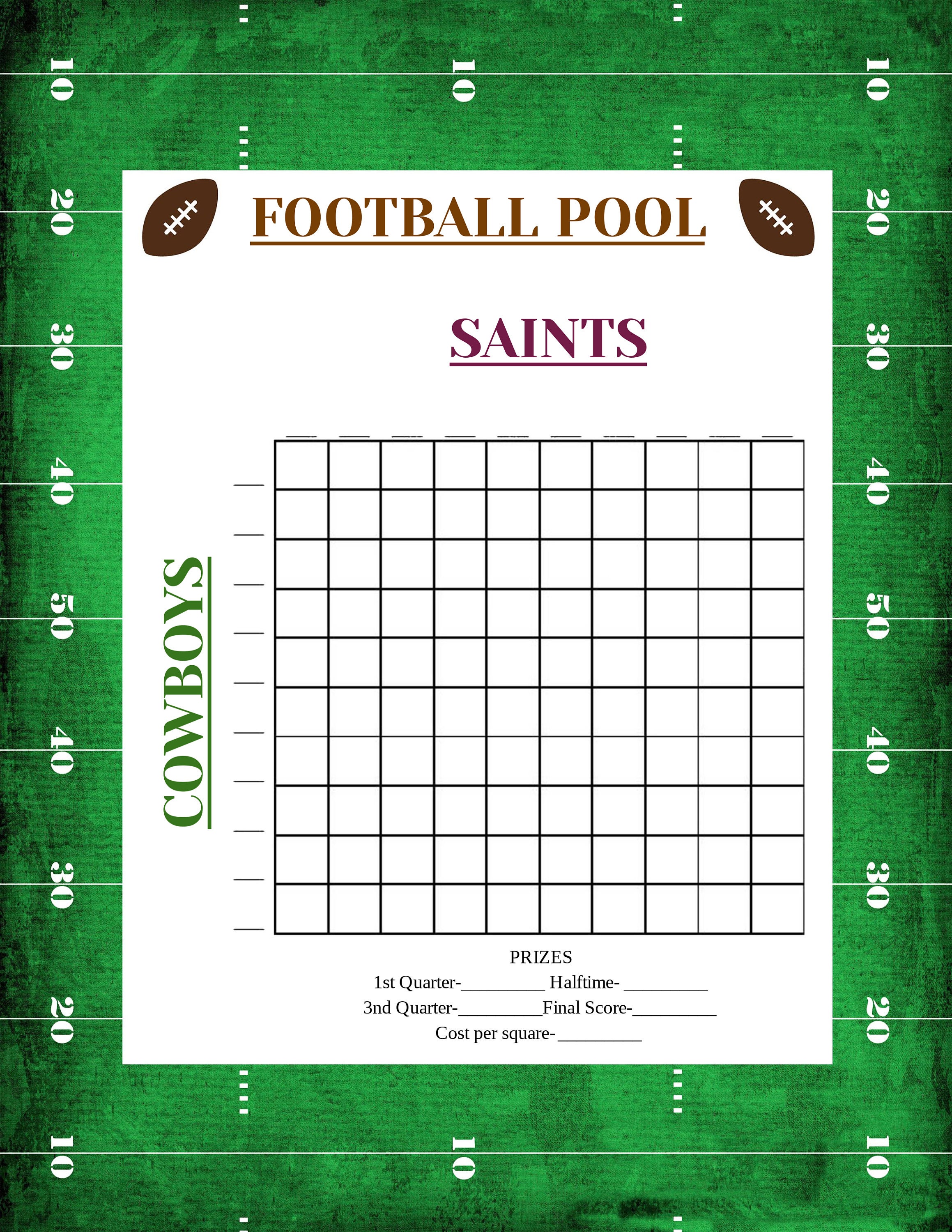 Printable Football Pool Chart